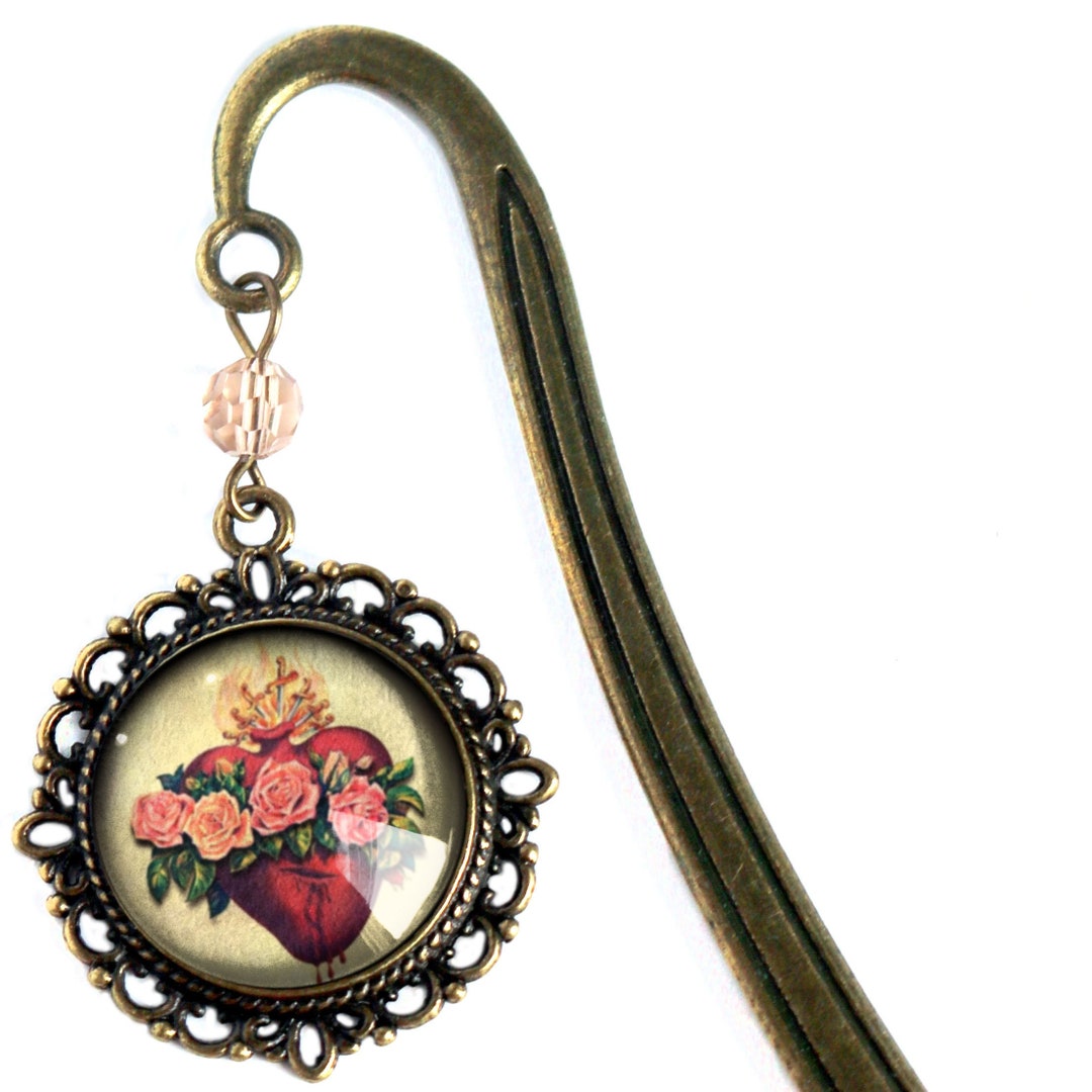 Immaculate Heart of Mary Glass Cabochon Brass Book Hook / Bookmark - Etsy