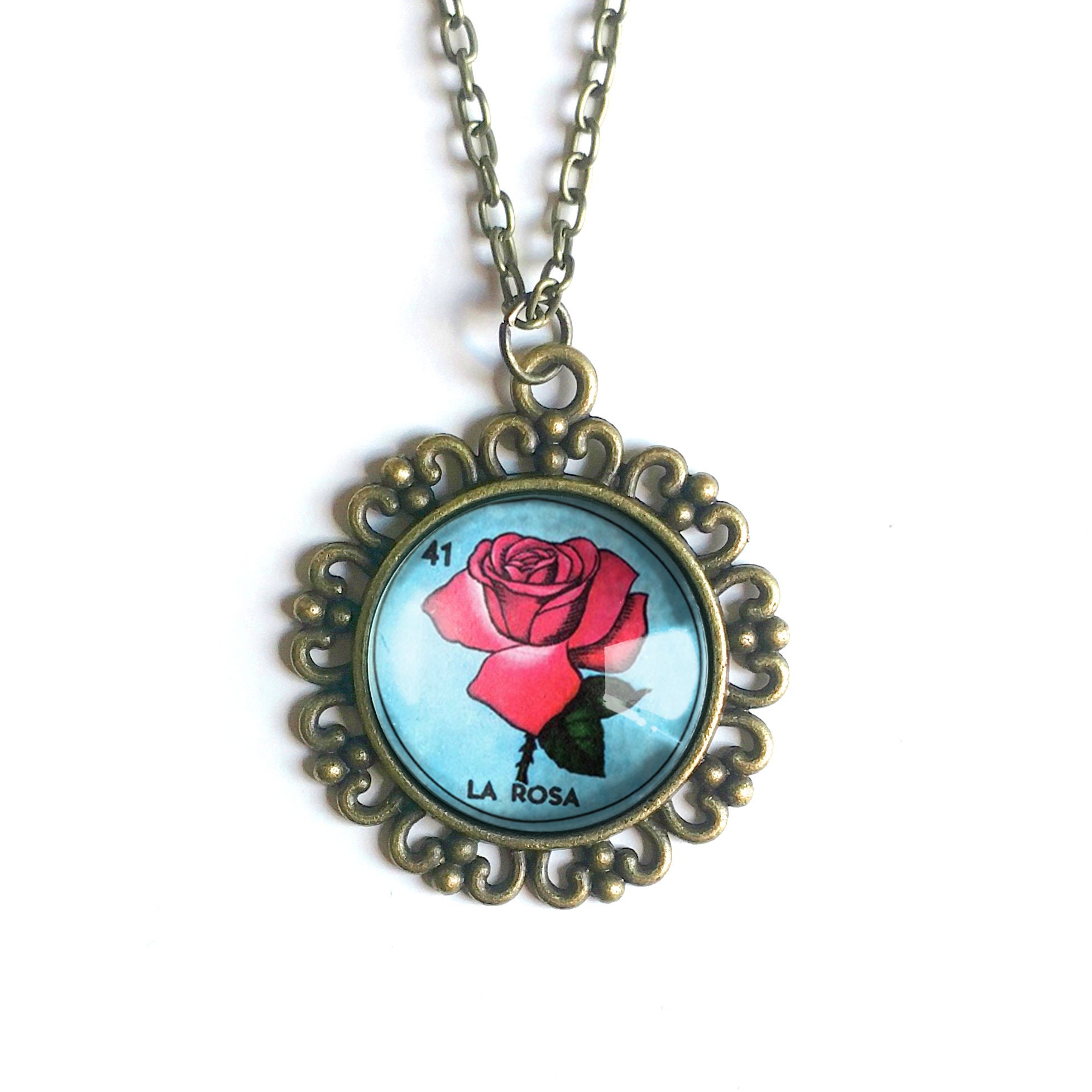 La Rosa Rose Loteria Themed Large Pendant Necklace in Ornate - Etsy