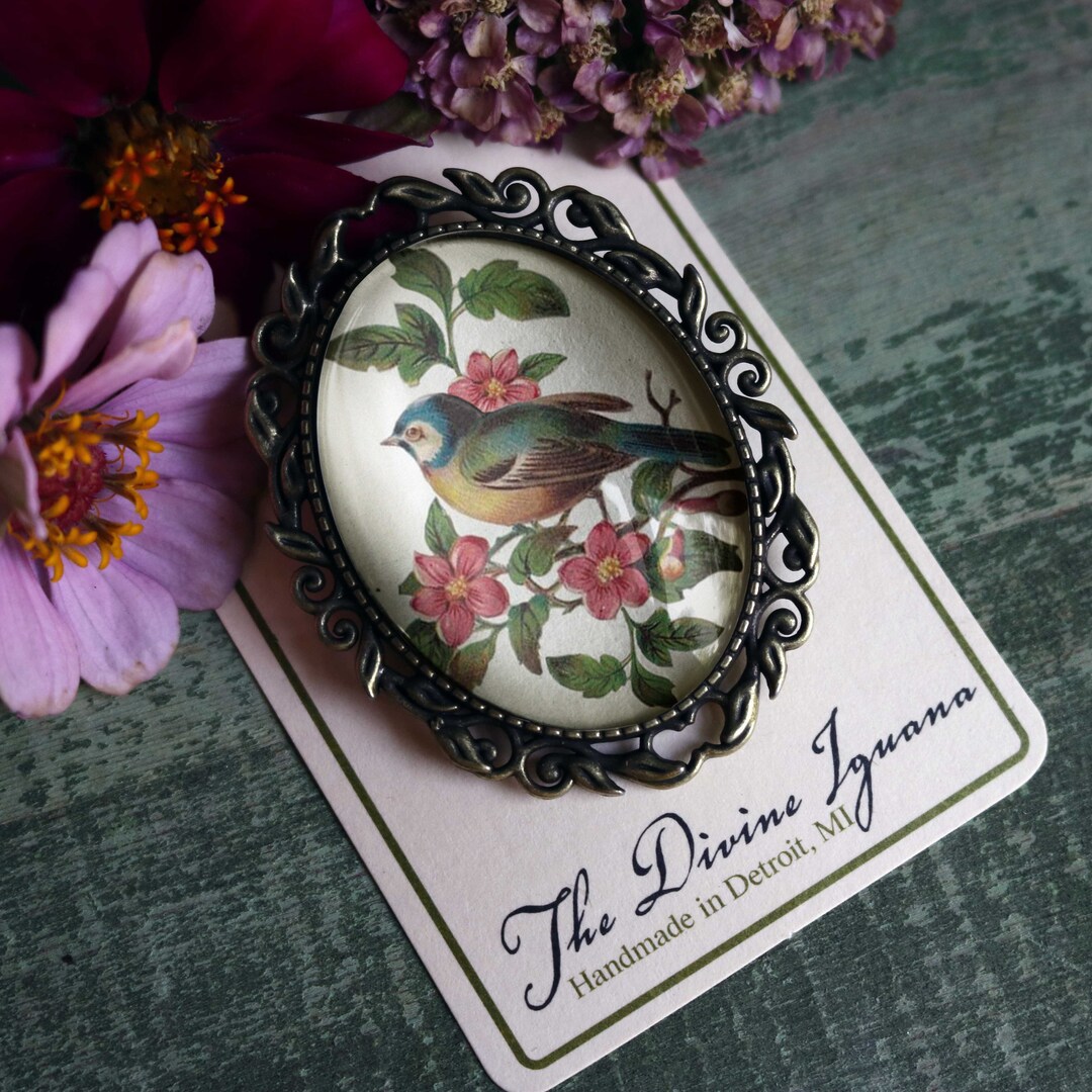 Victorian Bluebird Large Oval Cottage Core Brooch - Etsy