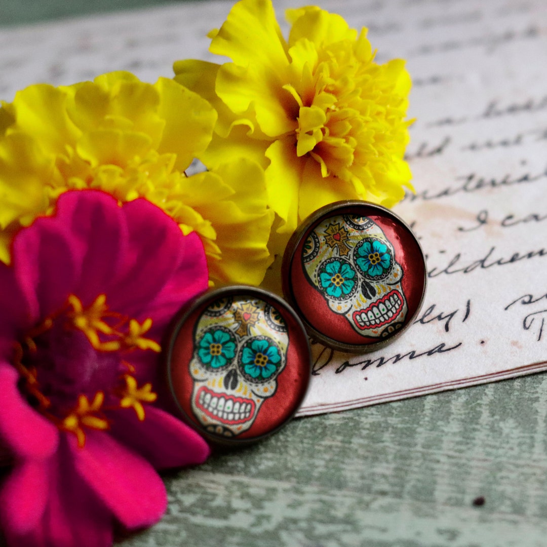 Sugar Skull With Blue Eyes Day of the Dead Stud Earrings - Etsy