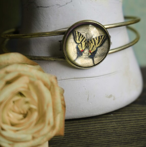 Swallowtail Butterfly Adjustable Charm Bracelet Bangle in Antique Brass Etsy