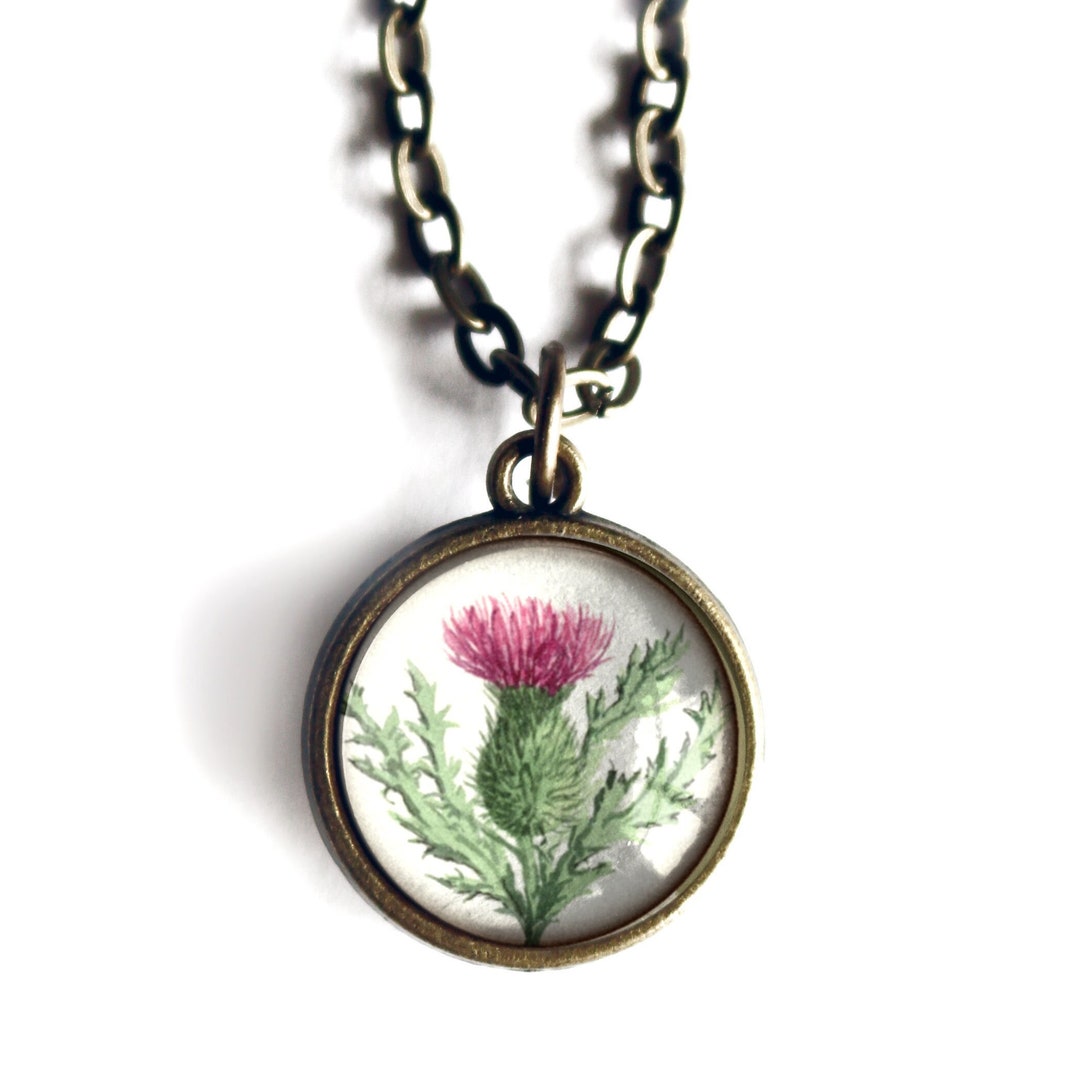 Scottish Thistle Flower Simple Reversible Cottage Core Pendant Necklace ...