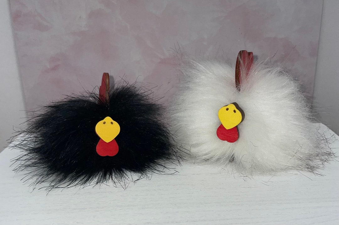 Set of Two Chickens Furry Pom Pom DIY Unfinished Kit Faux Fur - Etsy