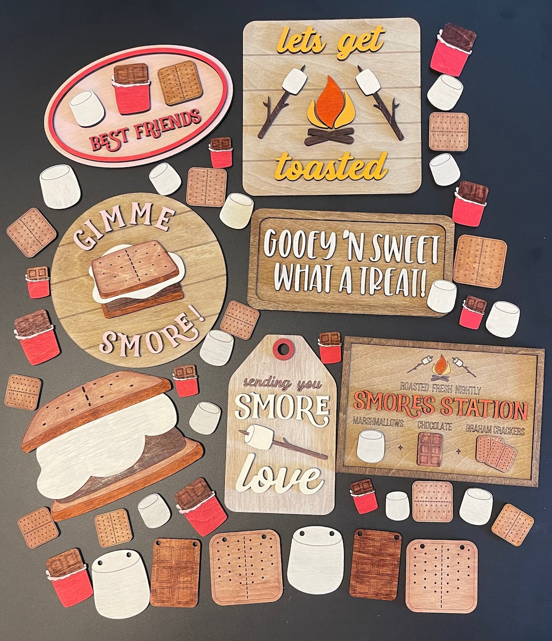 30+ Piece Unfinished Laser Cut S'mores Smore Tiered Tray Decor Kit DIY ...