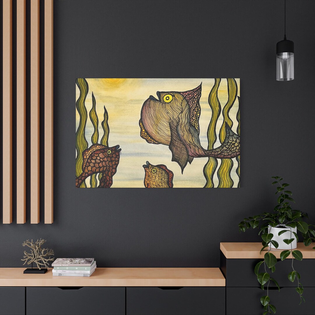 Ocean Whispers | Line Art Fish and Waves Art Print - Etsy