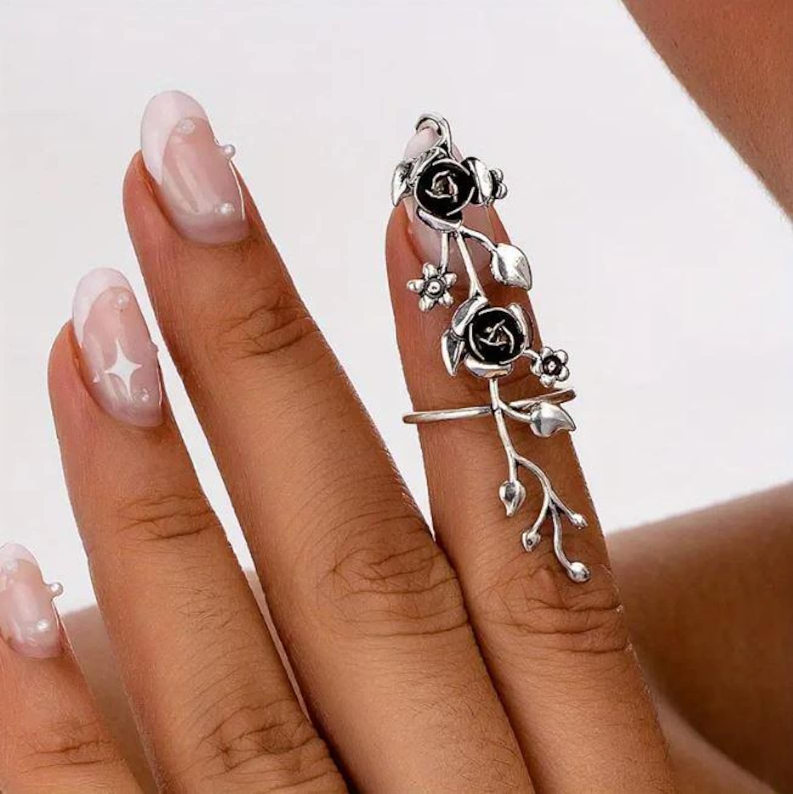 Silver Rose Fingertip Ring, Adjustable Nail Art Cover - Etsy