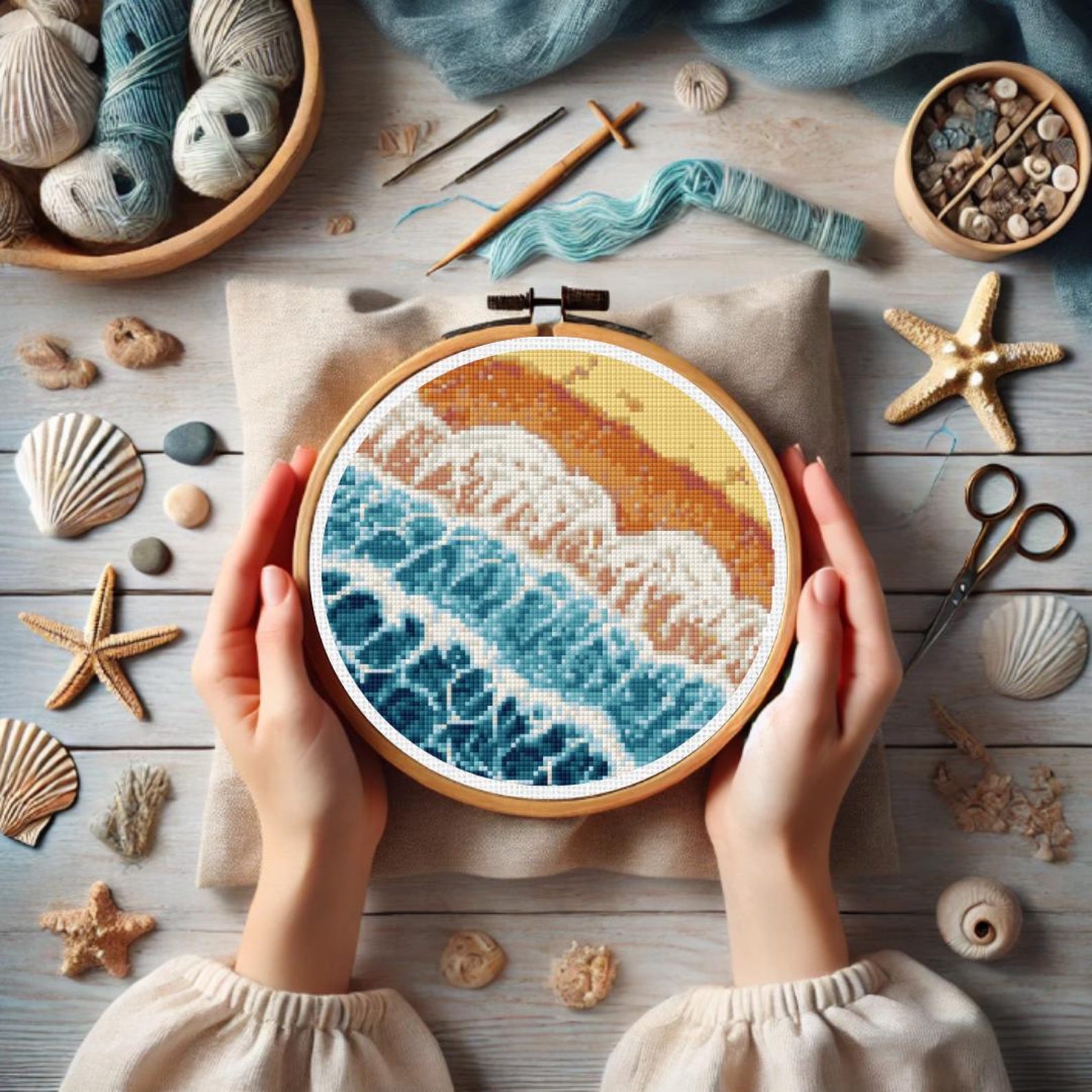 Sea Waves Cross Stitch Pattern Beach Nature Embroidery - Instant ...