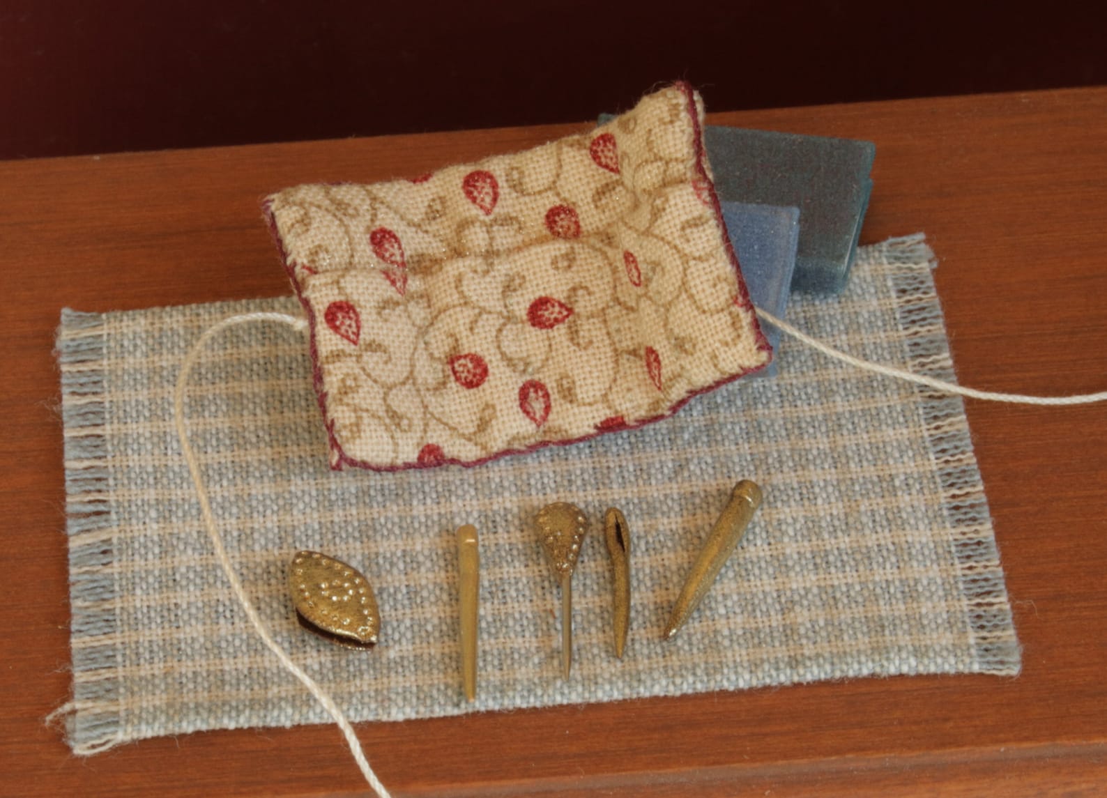 Miniature Sewing Set, Miniature Rolled Huswif With "gold" Sewing Tools ...
