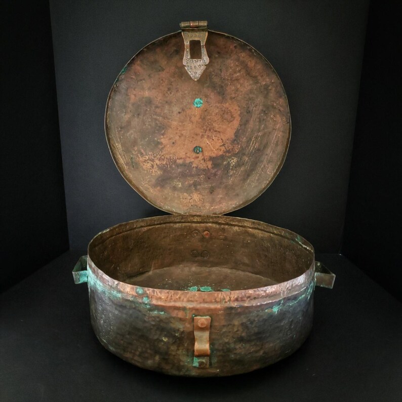 Primitive Handmade Hammered Copper Round Box With Lid and Latch - Etsy
