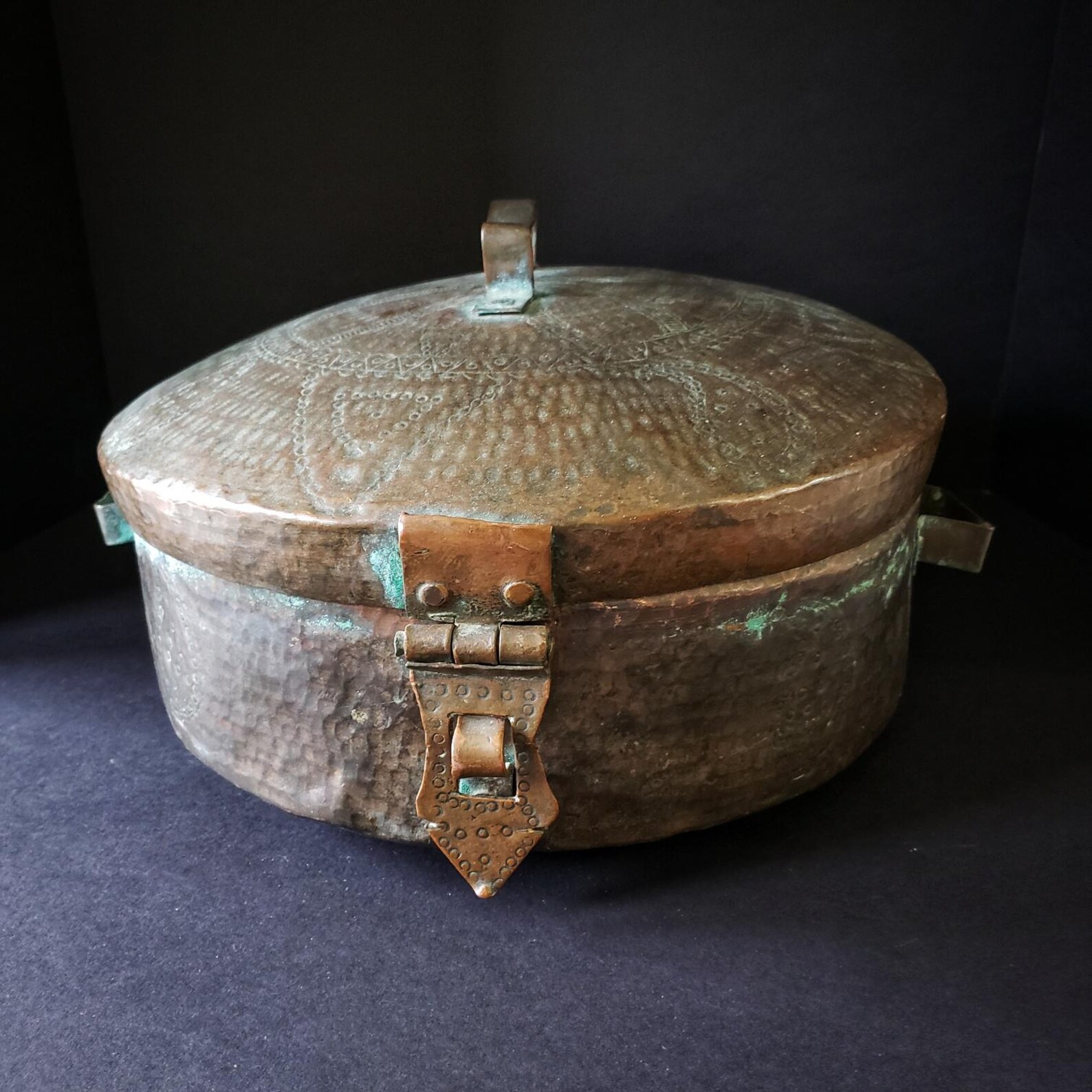 Primitive Handmade Hammered Copper Round Box With Lid and Latch - Etsy