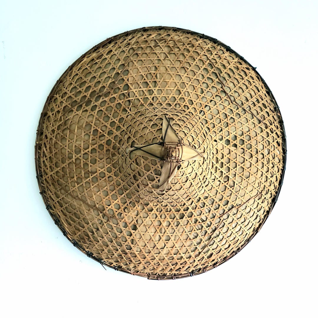 Vintage Large Asian Rice Paddy Coolie Woven Bamboo Hat - Etsy