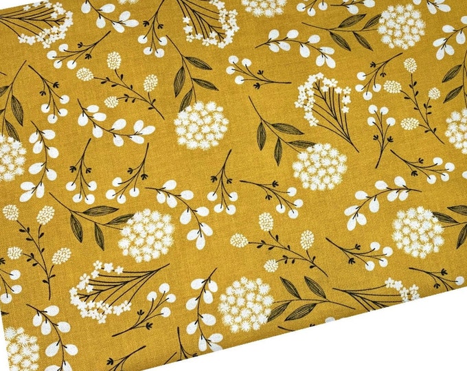 Mustard Woodland Fabric, Yellow Wild Flower Fabric, Fabric by the Yard ...
