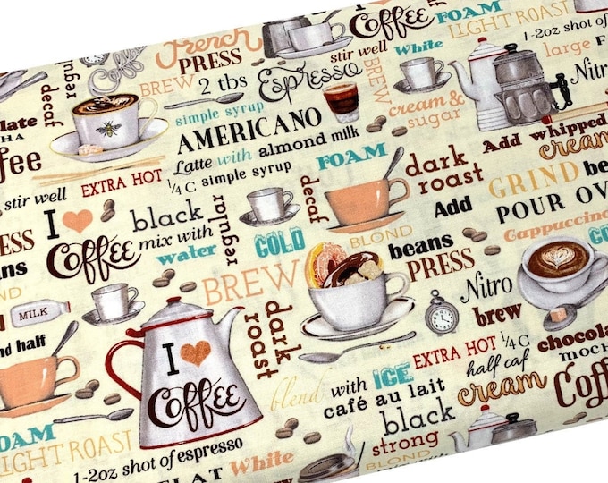 Coffee Shop Fabric, Cups Mugs Latte Espresso Fabric, Fabric by the Yard ...