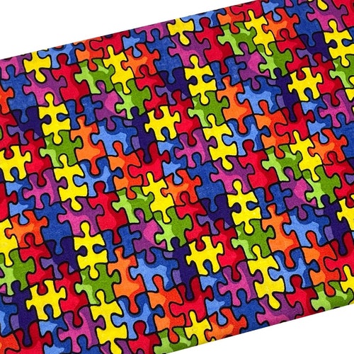 Puzzle Fabric Autism Awareness Puzzle Game Fabric by the - Etsy