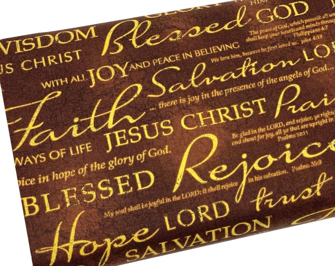 Religious Christian Fabric Brown Gold Faith Bible Fabric by | Etsy
