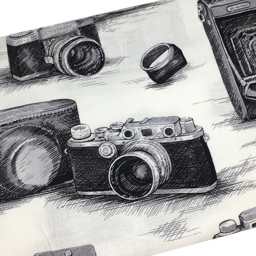 Antique Cameras Fabric Black and White Fabric Fabric by the - Etsy