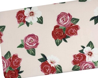 Pink Rose Fabric Watercolor Roses // Reds and Pinks on Blush by ...