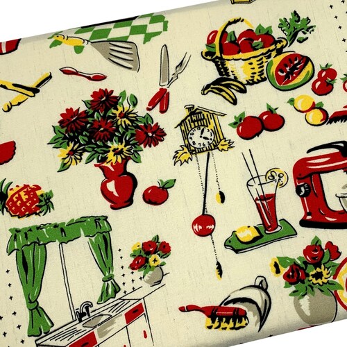 Vintage Fifties Kitchen Fabric Retro Style Fabric 100% - Etsy