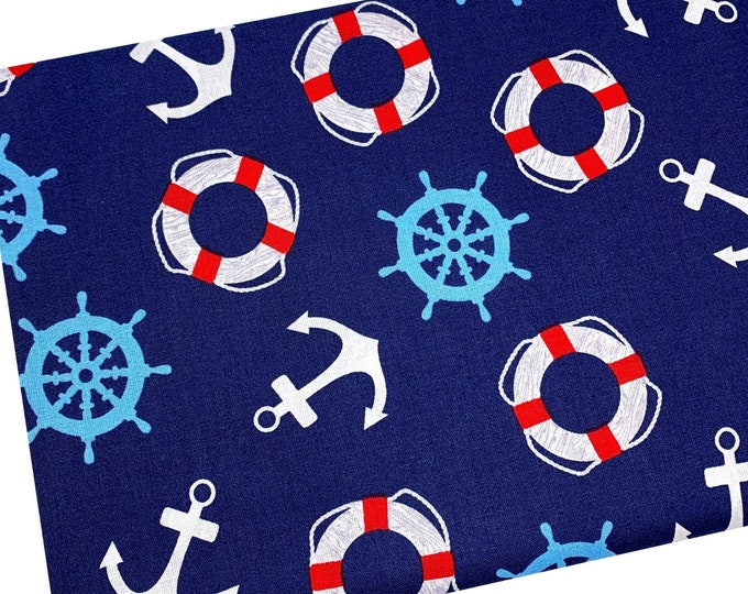 Navy Nautical Fabric Ships and Boats Fabric by the Yard Fat | Etsy