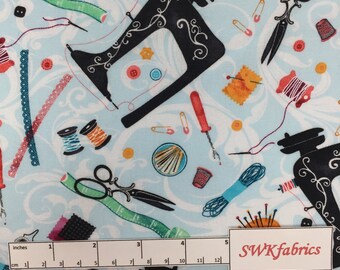 Sewing theme fabric | Etsy