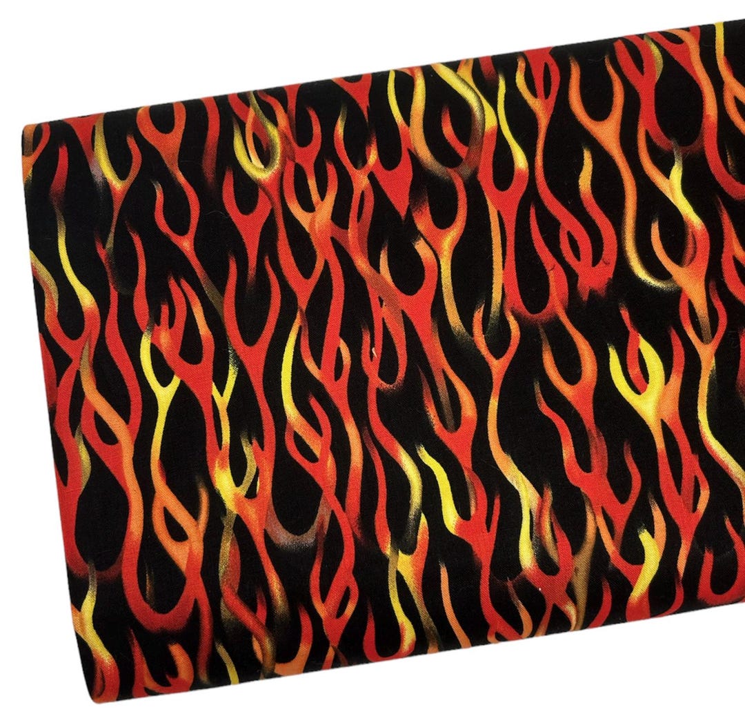 Fat Quarter 18"x 22" Flames Fabric, Fire Print, Quilting, Apparel, 100% ...