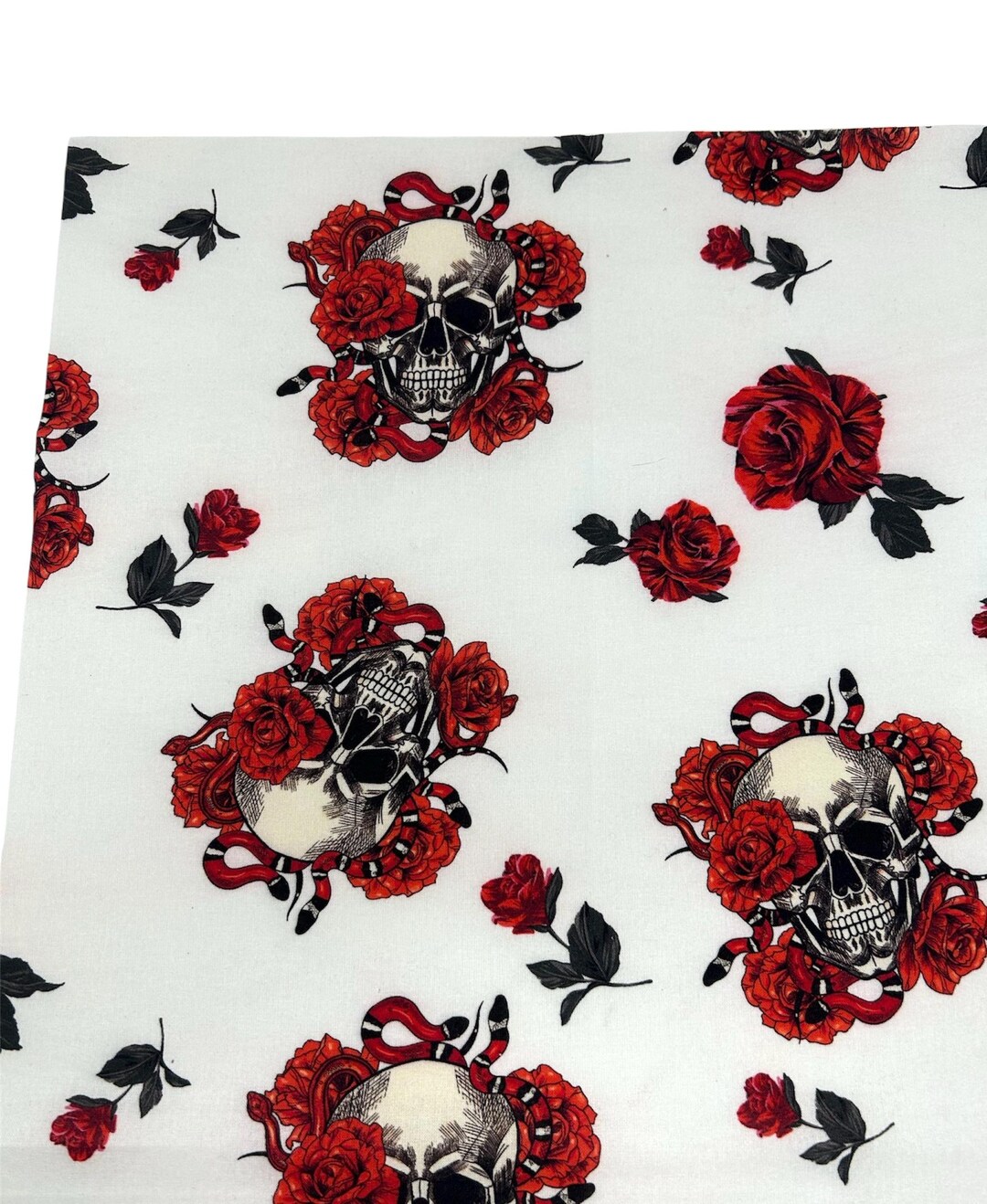 Remnant 17" by 31" Skulls and Red Roses Fabric, Quilting, Apparel, 100% ...