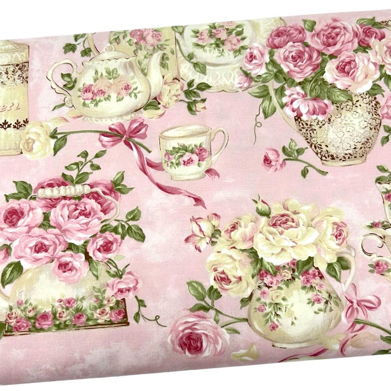 Pink Floral Teapot Fabric - Etsy