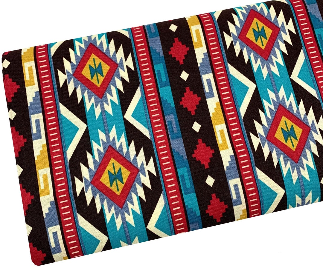 Tribal Turquoise Fabric, Western Aztec Fabric, Fabric by the Yard, Fat ...