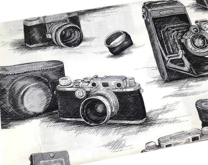 Retro Cameras Fabric - Old School Cameras by Maceymack - Black and ...