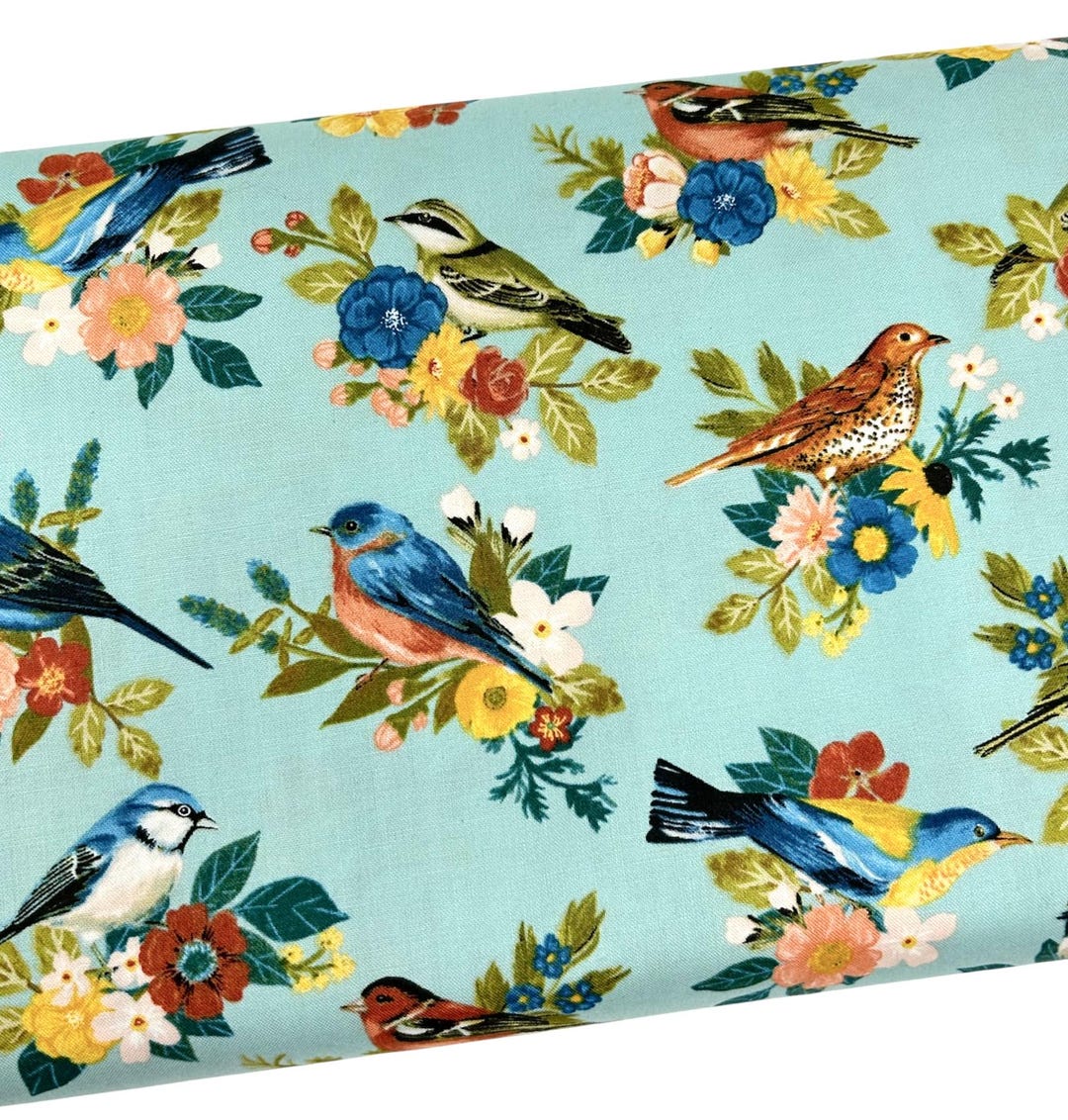 Sing a Song Bird Fabric, Songbirds and Flowers, Fabric by the Yard, Fat ...
