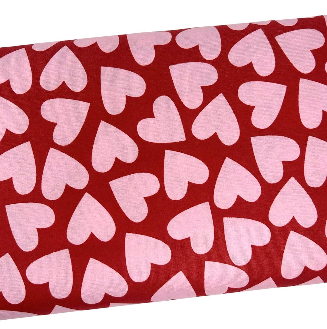 Pink Hearts on Red Fabric, Valentine, Fabric by the Yard, Quilting ...