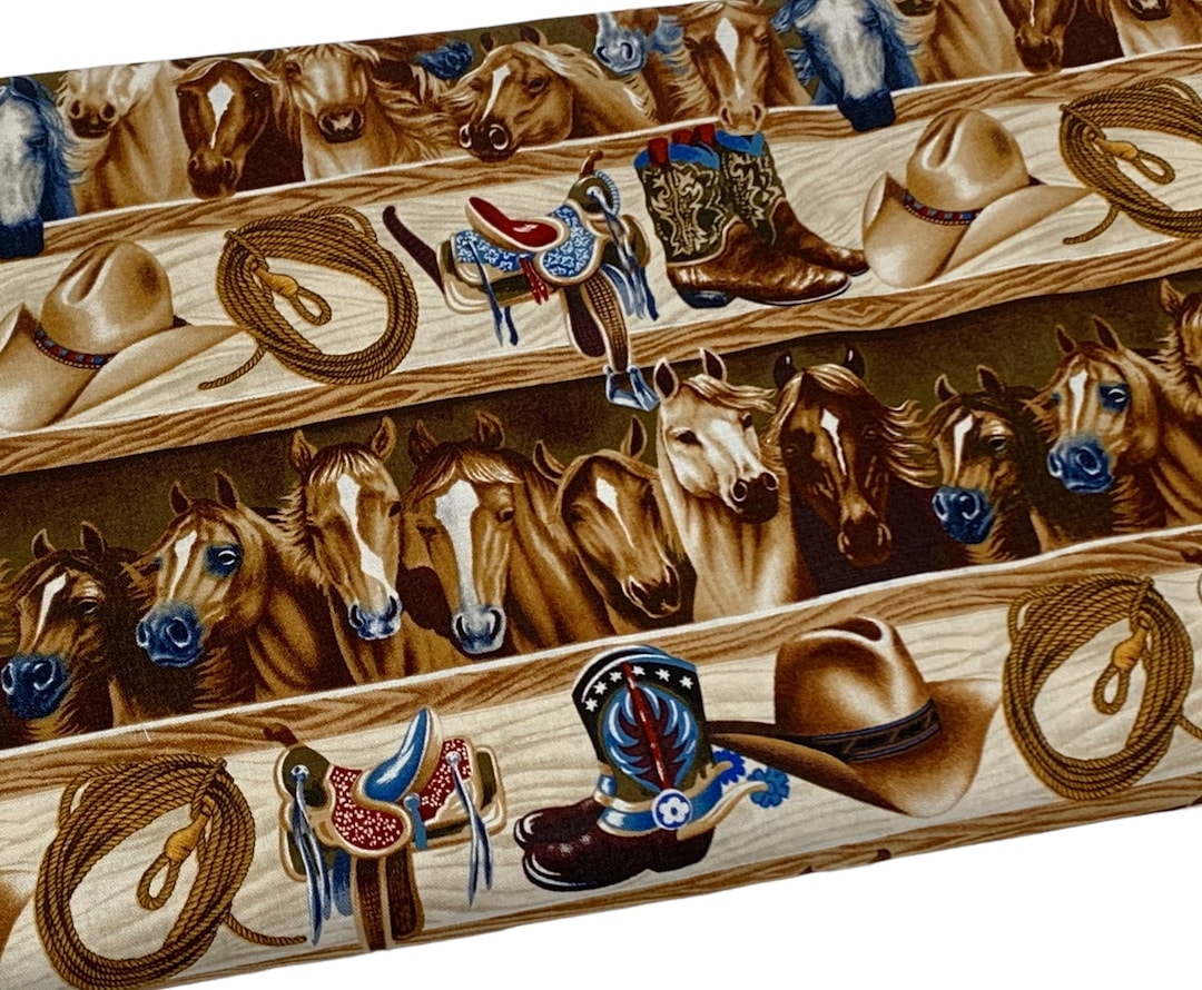 Cowboys and Horses Fabric, Southwestern Fabric, Boots and Hats, Fabric ...