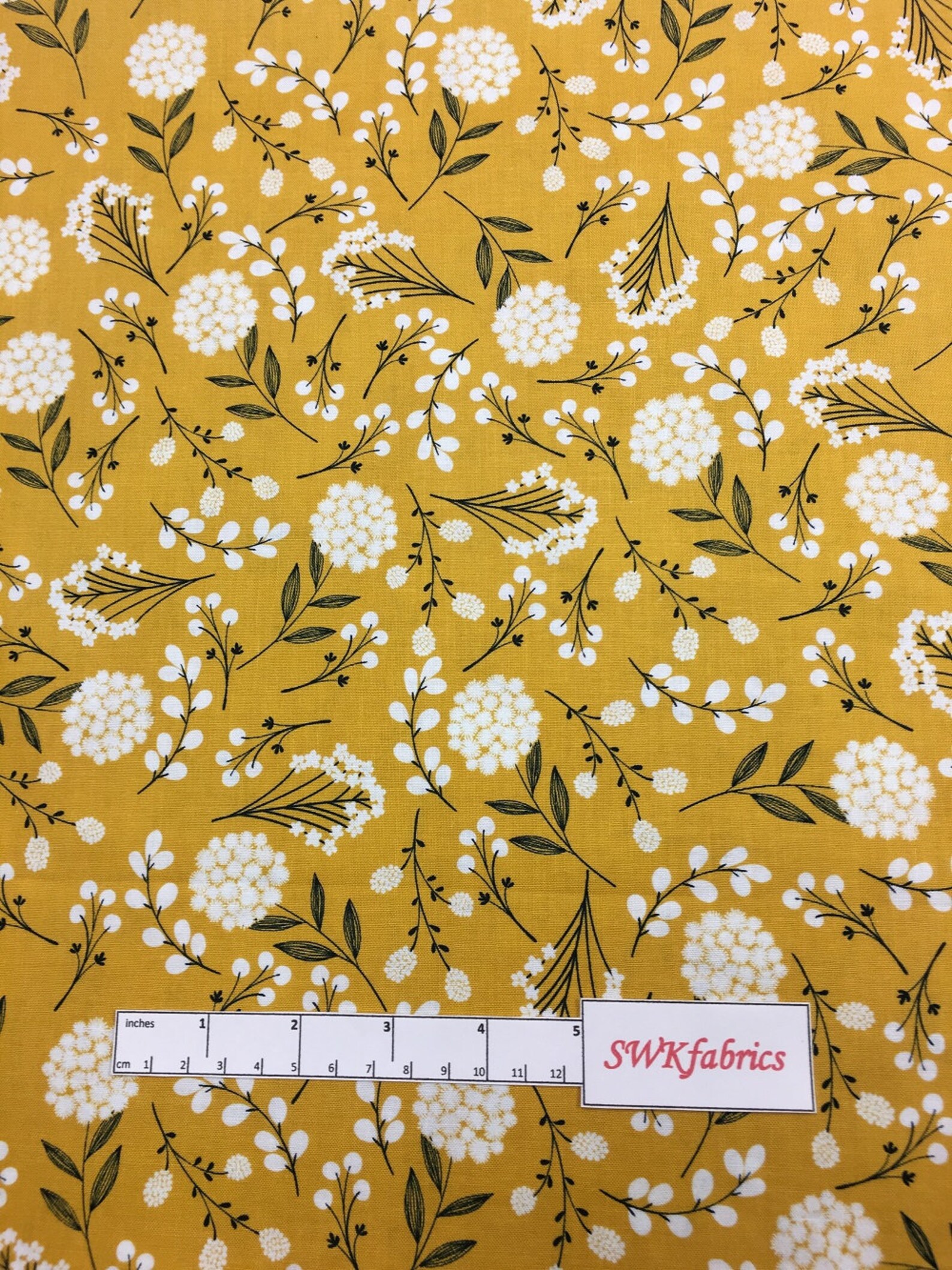 Mustard Woodland Fabric Yellow Wild Flower Fabric Fabric by - Etsy