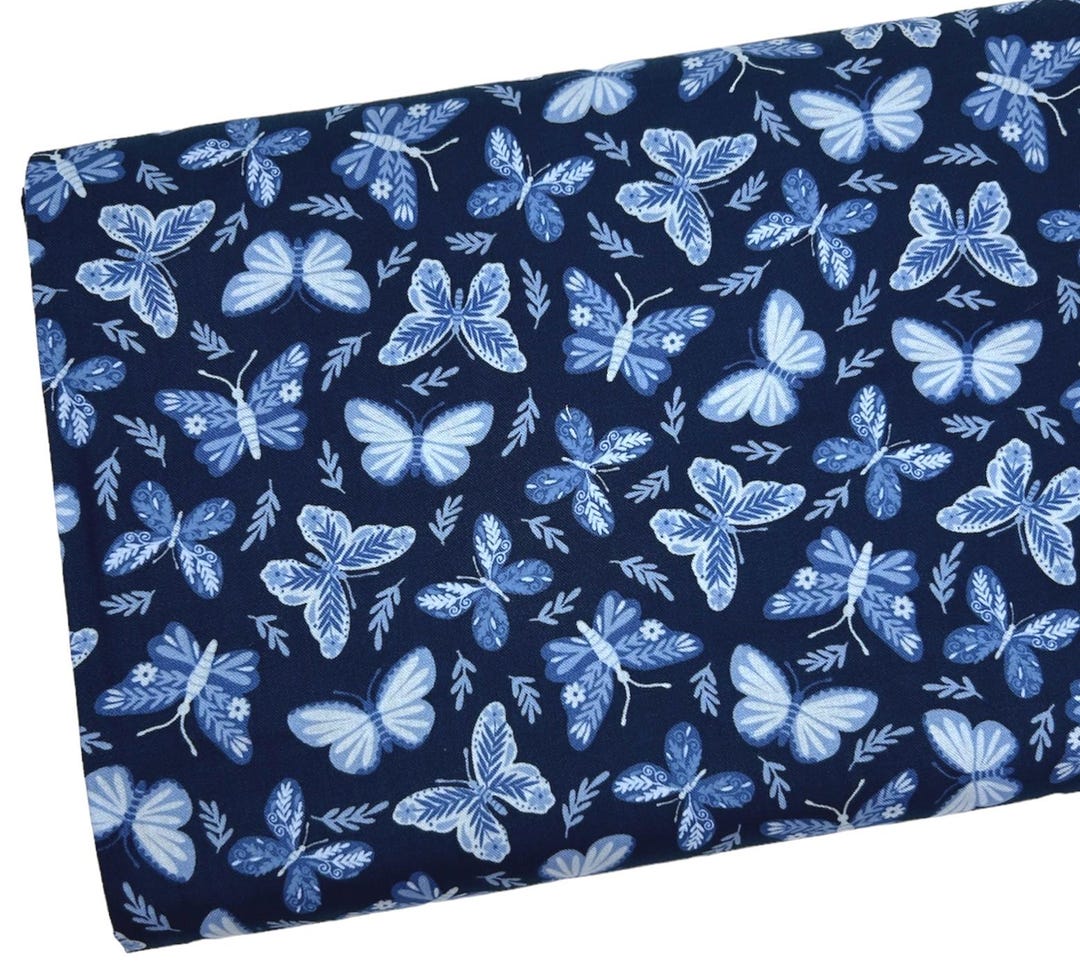 Blue Butterfly Fabric, Quilt Backing, Fabric by the Yard, Fat Quarter ...