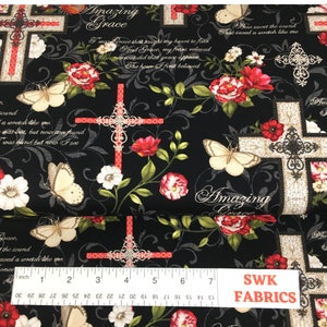 Amazing Grace Floral Fabric, Religious Christian Fabric, Fabric by the ...