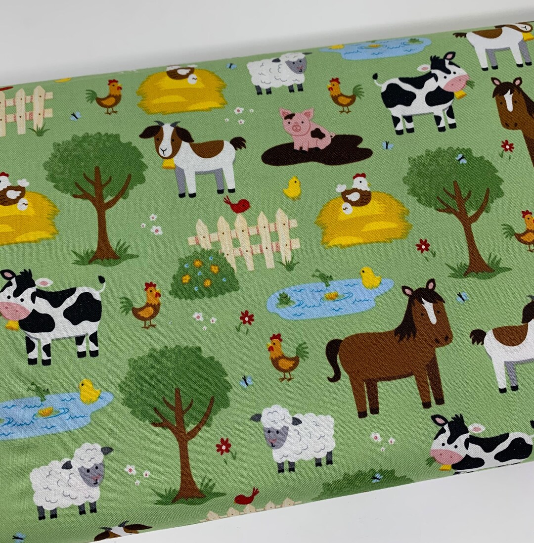 Farm Animals Fabric Horses and Cows Fabric by the Yard Fat - Etsy