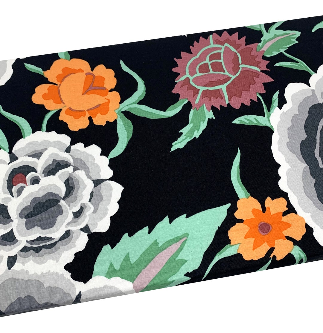 Large Flowers Fabric, Black Embroidered Shawl by Kaffe Fassett, Free ...