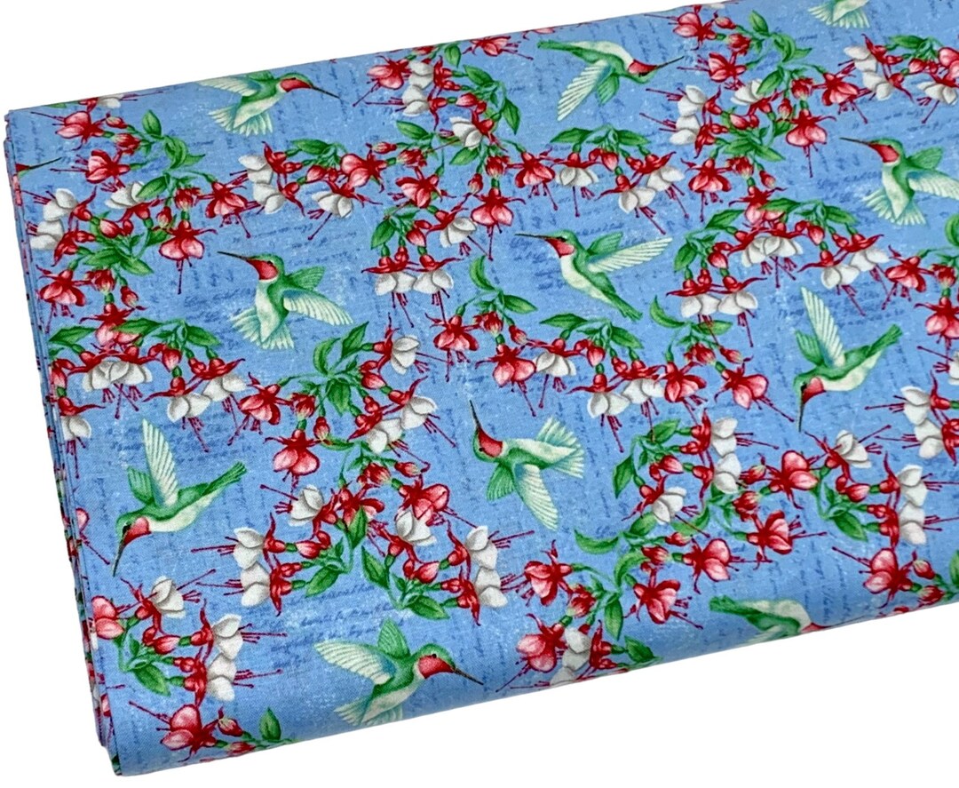 Hummingbirds and Flowers Fabric by Emma Leach for Blank Quilting ...