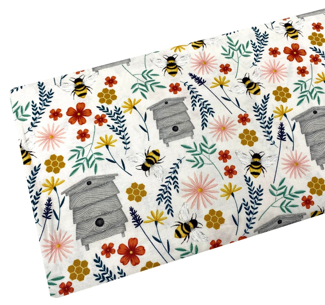 Bees and Flowers Fabric, Bumble Bee Honey, Fabric by the Yard, Fat ...