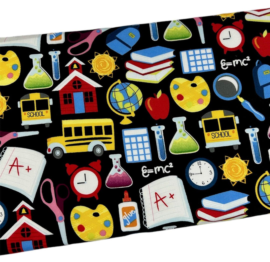 School Icons Fabric, Class Supplies, Fabric by the Yard, Fat Quarter ...