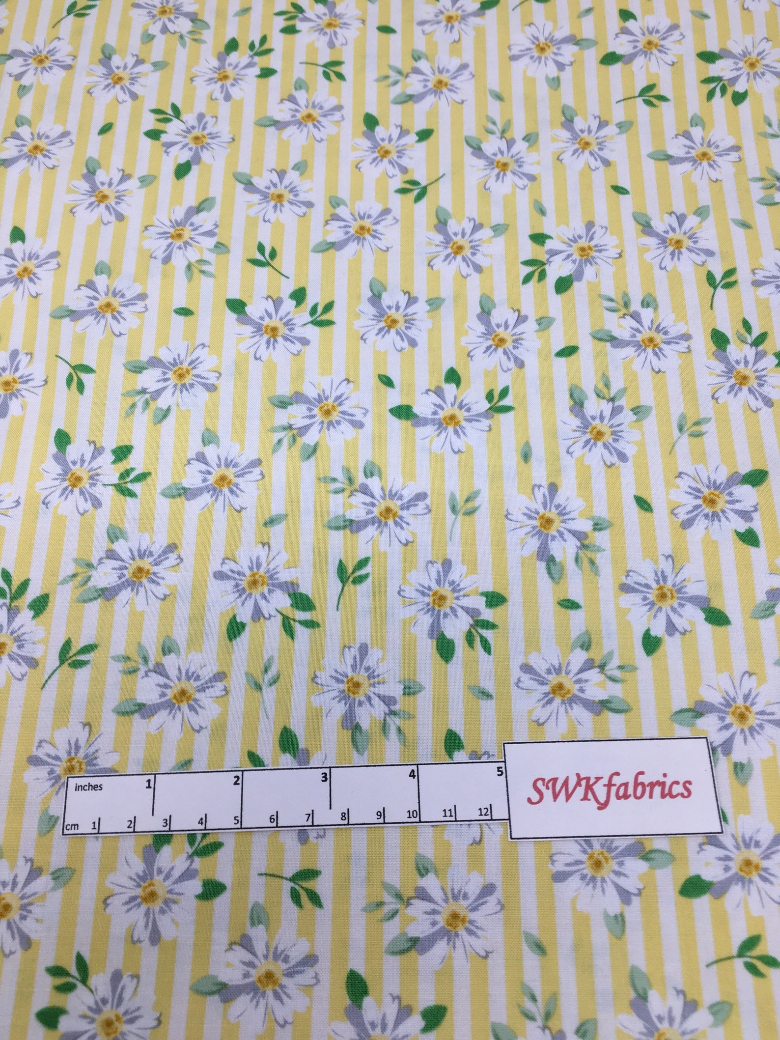 Yellow Daisy Stripe Fabric Floral Fabric Fabric by the Yard | Etsy