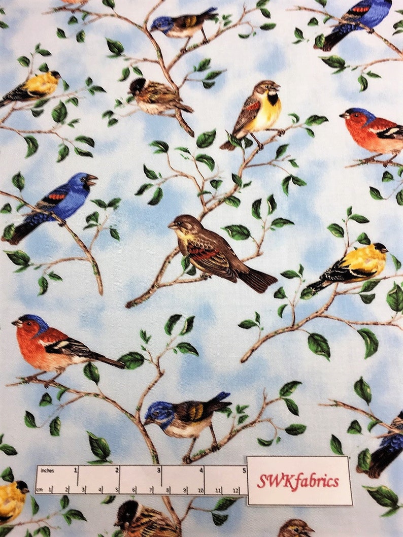 Birds Scenic Fabric Songbirds in the Sky Fabric by the yard | Etsy