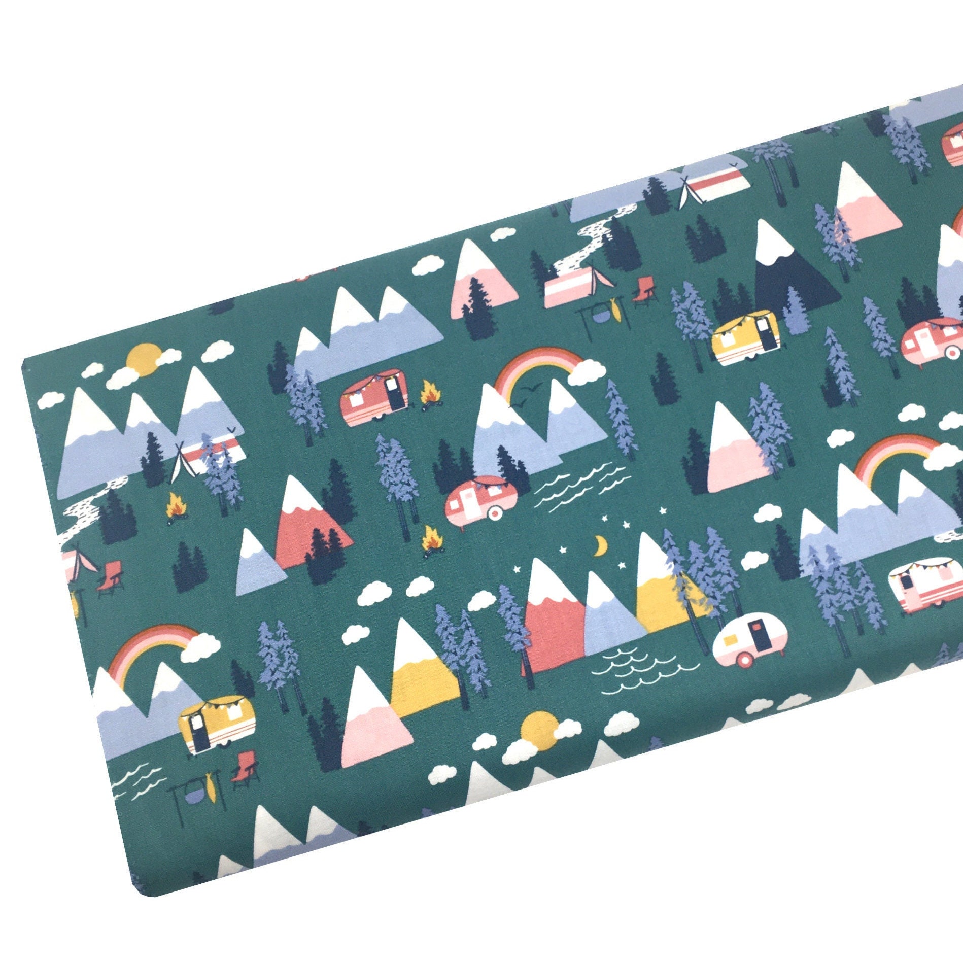 Mod Camper Fabric Camping in Mountains Fabric Fabric by the - Etsy