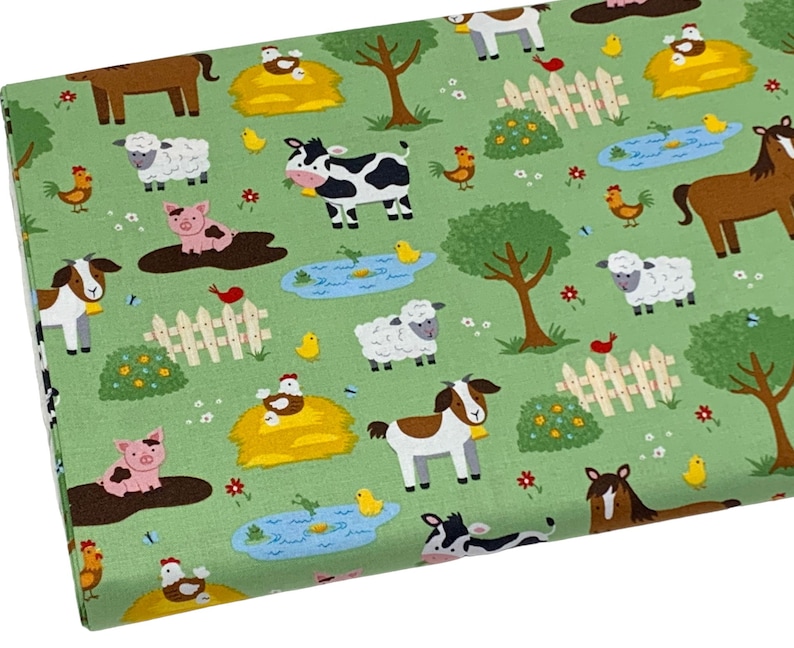 Farm Animals Fabric, Horses and Cows, Fabric by the Yard, Quilting ...