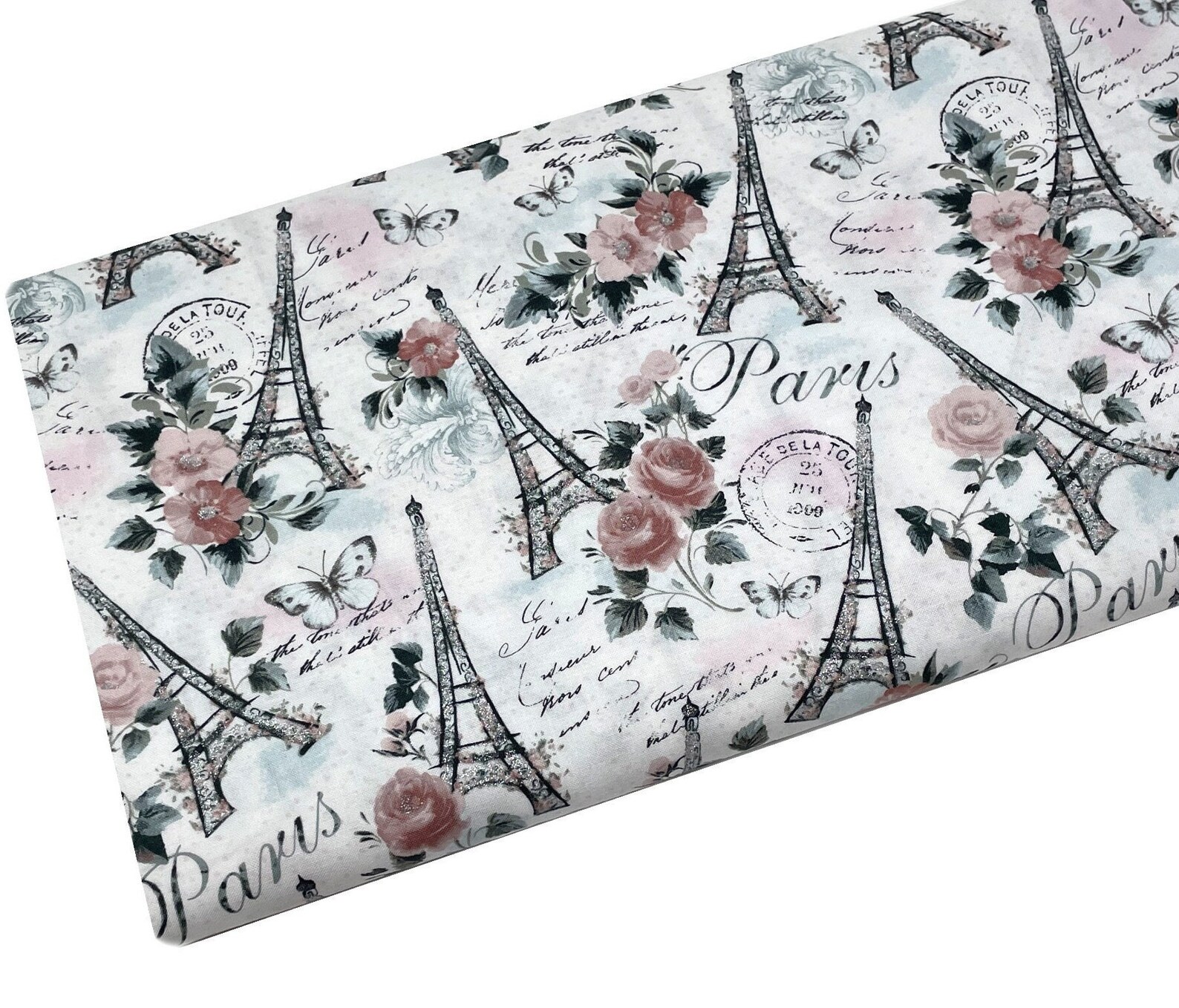 Glitter Eiffel Tower Fabric Mauve Floral Paris Fabric by the - Etsy