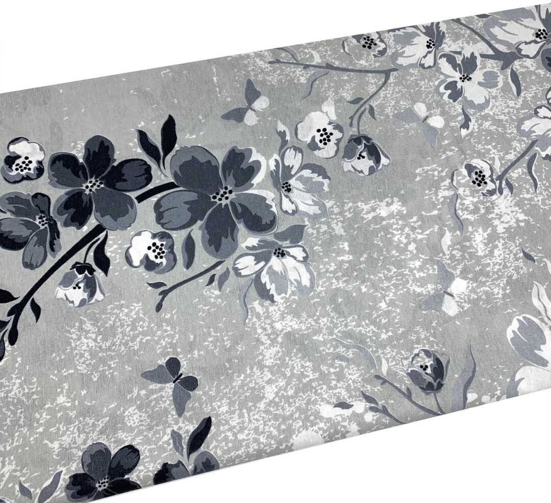 Gray Floral Fabric 94" Wide, Quilt Backing, Fabric by the Yard, Bedding ...
