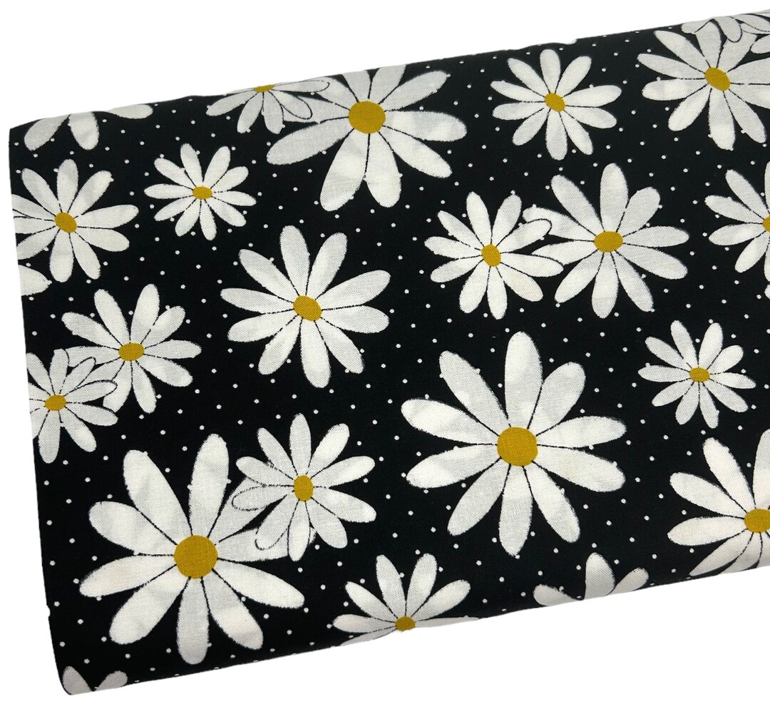 Daisy on Dots Fabric by the Yard, White Flowers, Quilting Cotton, B10-4 ...