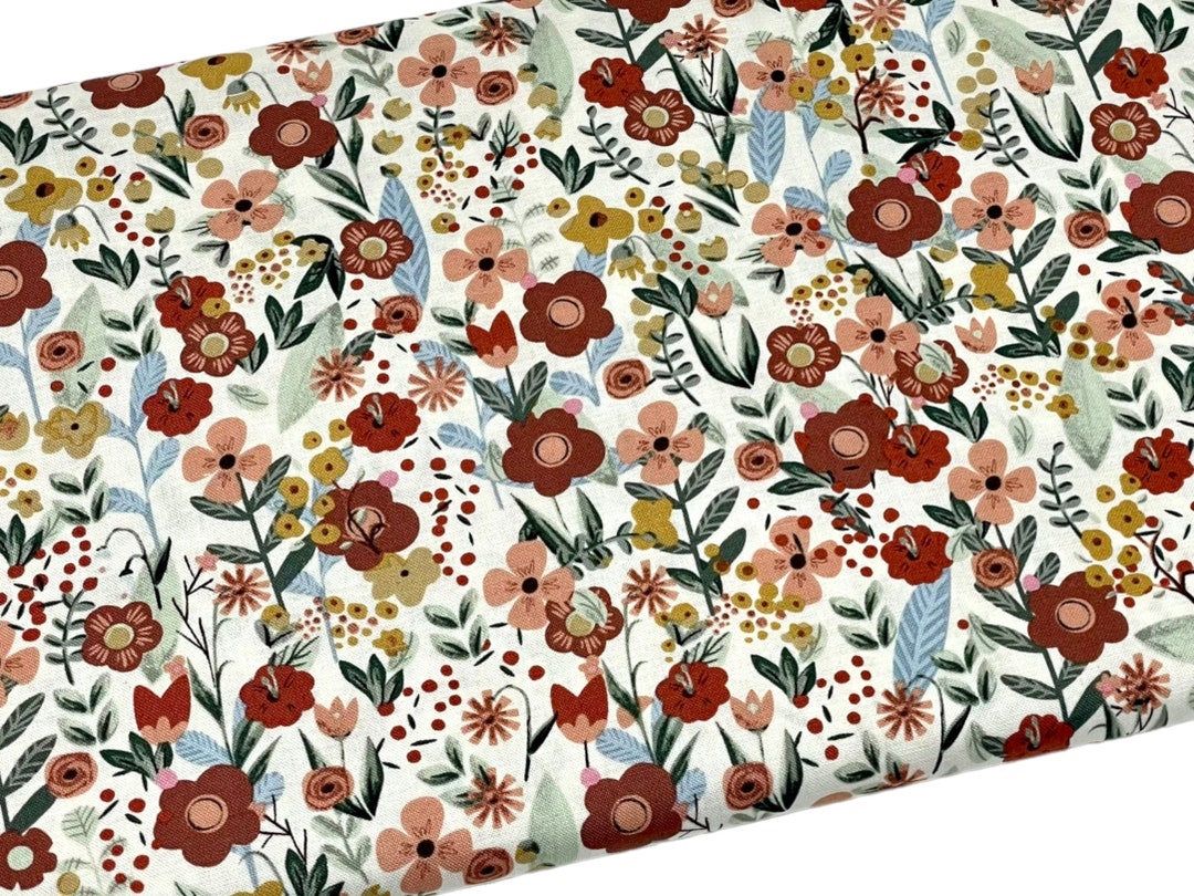 Earth Botanical Fabric by the Yard, Mauve Flowers, Floral Garden ...