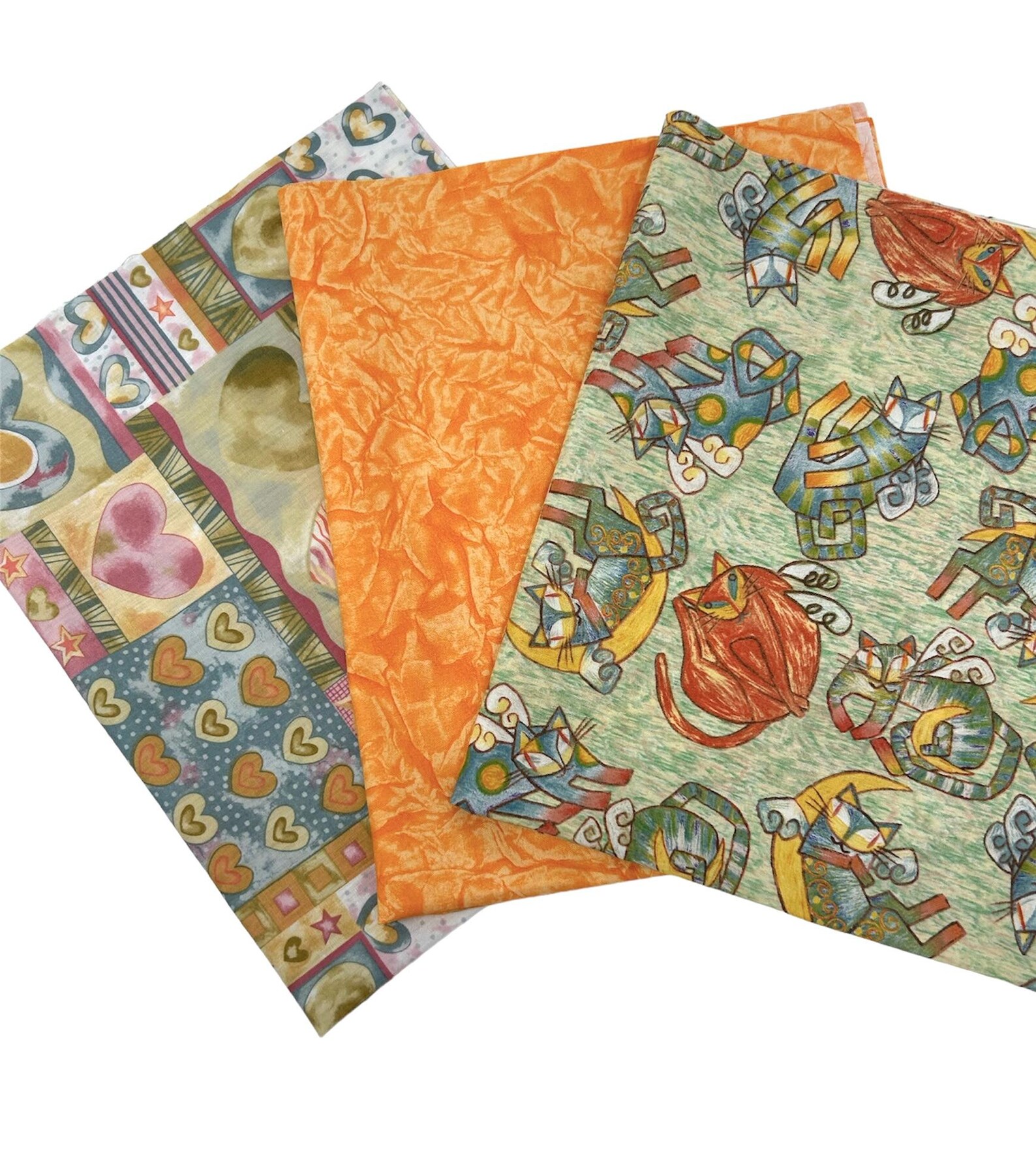 3 Fat Quarters Cats and Hearts Fabric Bundle, Seattle Bay Fabrics 2006 ...