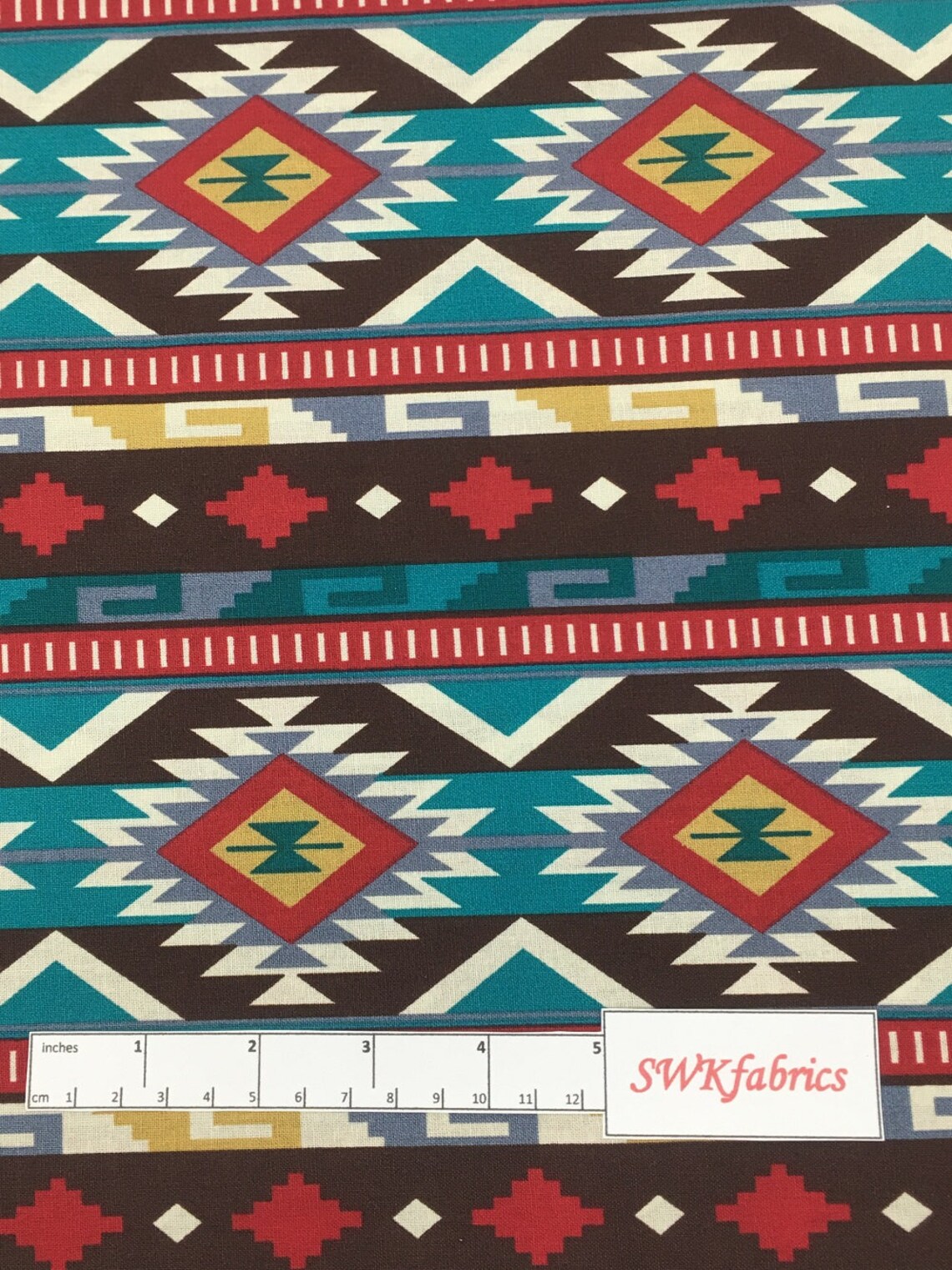 Tribal Turquoise Fabric, Western Aztec Fabric, Fabric by the Yard, Fat ...
